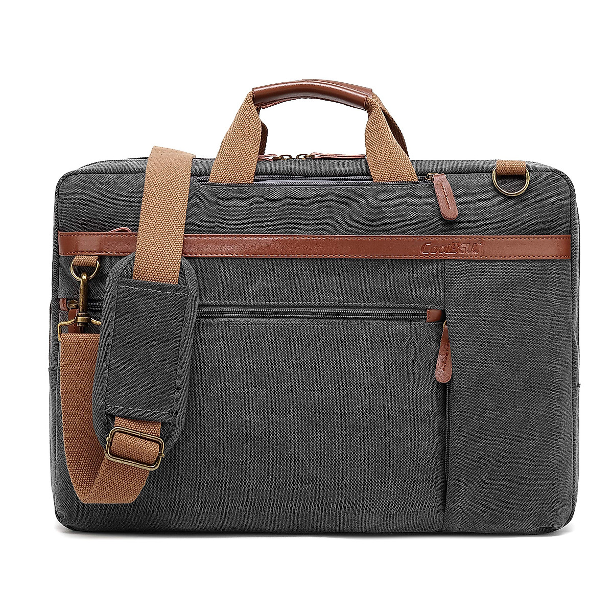 CoolBELL Convertible Backpack Shoulder bag Messenger Bag Laptop Case Business Briefcase Leisure Handbag Multi-functional Travel Rucksack Fits 17.3 Inch Laptop For Men / Women / Travel (Canvas Black)