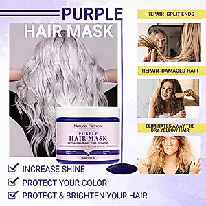 Natural Riches Purple Hair Mask and Blonde Toner for Bleached, Brassy, Platinum, Silver, Gray, or Ash Hair - Removes Yellow Tones - 16 Oz