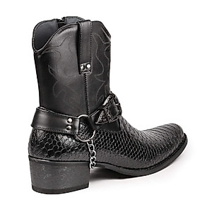 Metrocharm Diego-01 Men's Belt Buckle Chain Strap Western Cowboy Boots (11, Black)