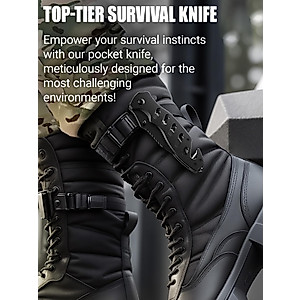 Tactical Legal Knife for Men Women - 2.68 Inch Serrated Blade Small Black Pocket Knife with Glass Breaker Seatbelt Cutter - Cool Folding Knives for Camping Work EDC - Mens Birthday Gift Ideas 6655 B
