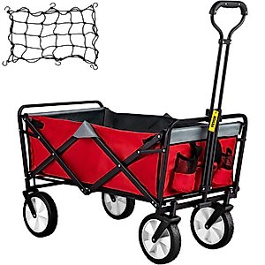 Folding Wagon Cart Heavy Duty Utility Collapsible 176 lb Garden Cart Large Storage Space Adjustable Handle Flexible All-Terrain Movement