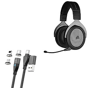 BoxWave Cable Compatible with Corsair HS75 XB Wireless - MagnetoSnap PD AllCharge Cable (100W), Magnet PD 100W Charging Cable USB Type-C Micro USB for Corsair HS75 XB Wireless - Jet Black