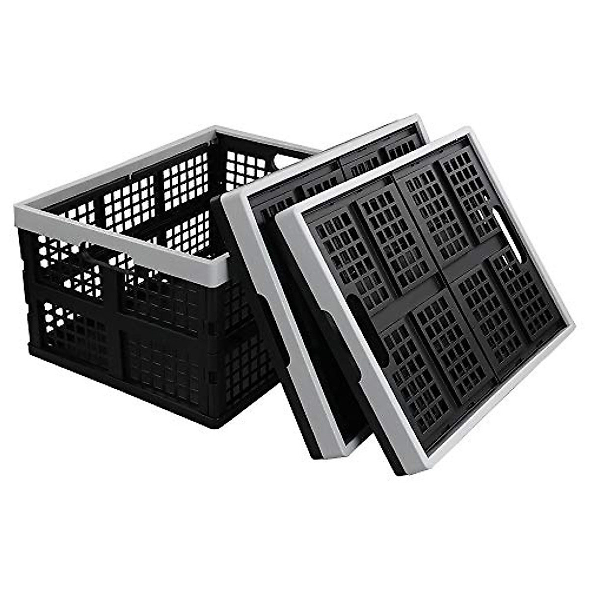 Kekow 28 L Black Plastic Collapsible Storage Basket, 3-Pack Folding Crates Storage