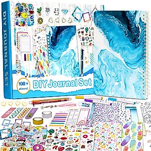 Kidsord DIY Journal Set for Teen Girl Gifts, 100PCS+ Personalized Diary Stuff Birthday Gift Ideas, Kids Scrapbook Kit, Girls Gifts Age 8 9 10 11 12 13 Years Old and Up (Sea Waves Set)