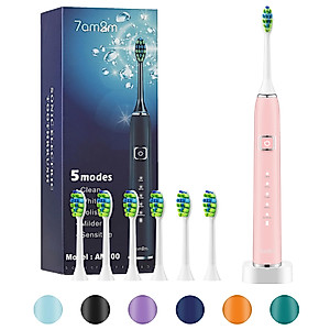7AM2M Rechargeable Sonic Electric Toothbrush AM100 Package with 10 Brush Heads