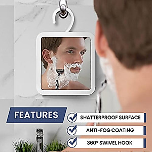 MIRRORVANA Hangable Fogless Shower Mirror for Shaving with 360° Swivel Hook for Hanging - Anti Fog Shatterproof 6.3" x 6.3" Surface
