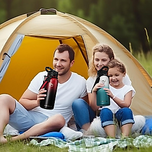 NATURE PIONEOR Insulated Water Bottles with Paracord Handle - 32 oz Vacuum Sports Wide Mouth Water Bottle with 3 Lids, Leak Proof Stainless Steel Keeps Hot and Cold