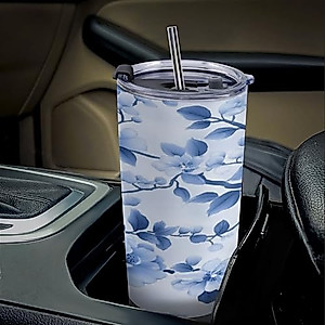 zxxpensy 20 Oz Tumbler Travel Cup Blooming Magnolia Flower Water Bottle, Stainless Steel Vacuum Insulated Coffee Mug with Straw Lid And Cleaning Brush