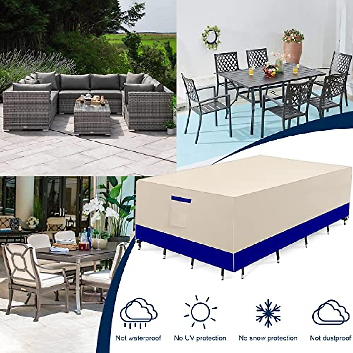 DUSTYPROTE Outdoor Furniture Cover Waterproof,64in Outdoor Furniture Covers for Patio Furniture,Garden Sofa,Dining Table Set,Table and Chair with Padded Handles, Two Buckles