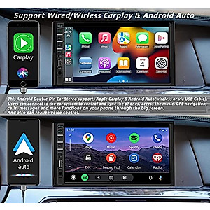 Double Din Car Stereo Wireless CarPlay Wireless Android Auto, 7inch Car Audio Receiver MP5 Player Car Radio Touchscreen with Bluetooth, Mirror Link, Backup Camera, FM, SWC, USB/AUX/TF/Subwoofer