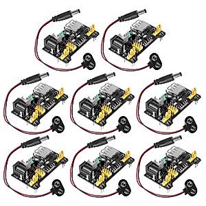 ALAMSCN 3.3V 5V MB102 Solderless Breadboard Power Supply Module with 9V Battery Clip Power Cable 2.1x 5.5mm Male DC Jack Plug for Arduino (Pack of 8)