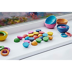 TickiT Rainbow Wooden Semispheres - Set of 21 - Loose Parts Wooden Toy for Babies and Toddlers 10m+ - Inspire Curiosity and Open-Ended Play