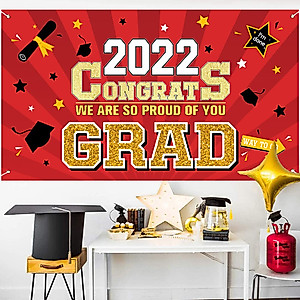 Graduation Party Decorations 2022 Red - Large 78” x 45” Congrats Graduation Banner Party Supplies - Class of 2022 Graduation Decorations for Any Schools or Gradesr Indoor/Outdoor Home Door Décor