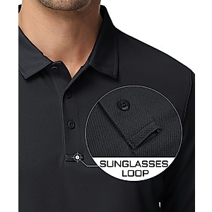 Men's Classic Fit Quick Dry Long Sleeve Polo Shirt in Black - Ideal for Hiking, Casual, & Work