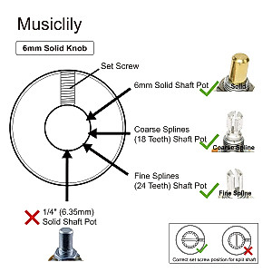 Musiclily Pro 6mm Steel Knurled Flat Top Barrel Knobs with Set Screw for Telecaster Electric Guitar or Precision Bass, Chrome (Set of 2)