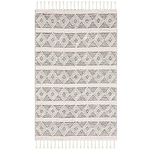 Safavieh Natura Collection Accent Rug - 4' x 6', Ivory & Black, Handmade Flat Weave Moroccan Boho Rustic Braided Tassel Wool, Ideal for High Traffic Areas in Entryway, Living Room, Bedroom (NAT307A)