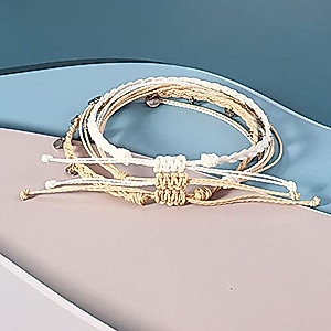 FANCY SHINY Boho Ankle Bracelets Waterproof String Anklets Braided Rope Anklet Beach Surfer Anklets Cute Coin Foot Jewelry for Women Teen Girls(White)