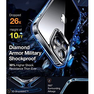 TORRAS Diamond Clear for iPhone 14 Pro Max Case [Anti-Yellowing][Exceed 3X Mil-Grade Drop Protection] Shockproof Slim Yet Protective Hard Back Soft Bumper with Airbag for iPhone 14 Pro Max Phone Case