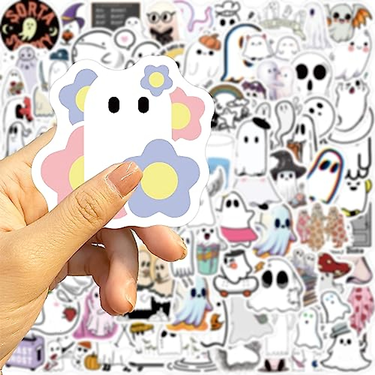 100PCS Cartoon Cute Ghost Stickers Cute Packaging Colorful Waterproof Stickers Vinyl Art Stickers for Water Bottles,Skateboards Guitars Helmets Laptops,and for Teenagers Girls,Boys Gift