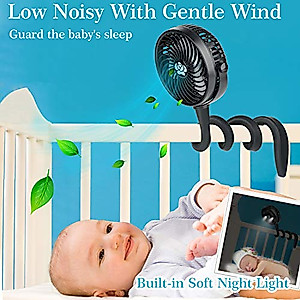 Portable Fan, Baby Stroller Fan, Mini Small Fan with Flexible Stand, USB or Battery Powered Rechargeable Fan for Bedroom Crib Desk Treadmill Car Bike Seat, 360 Rotation (Black)…