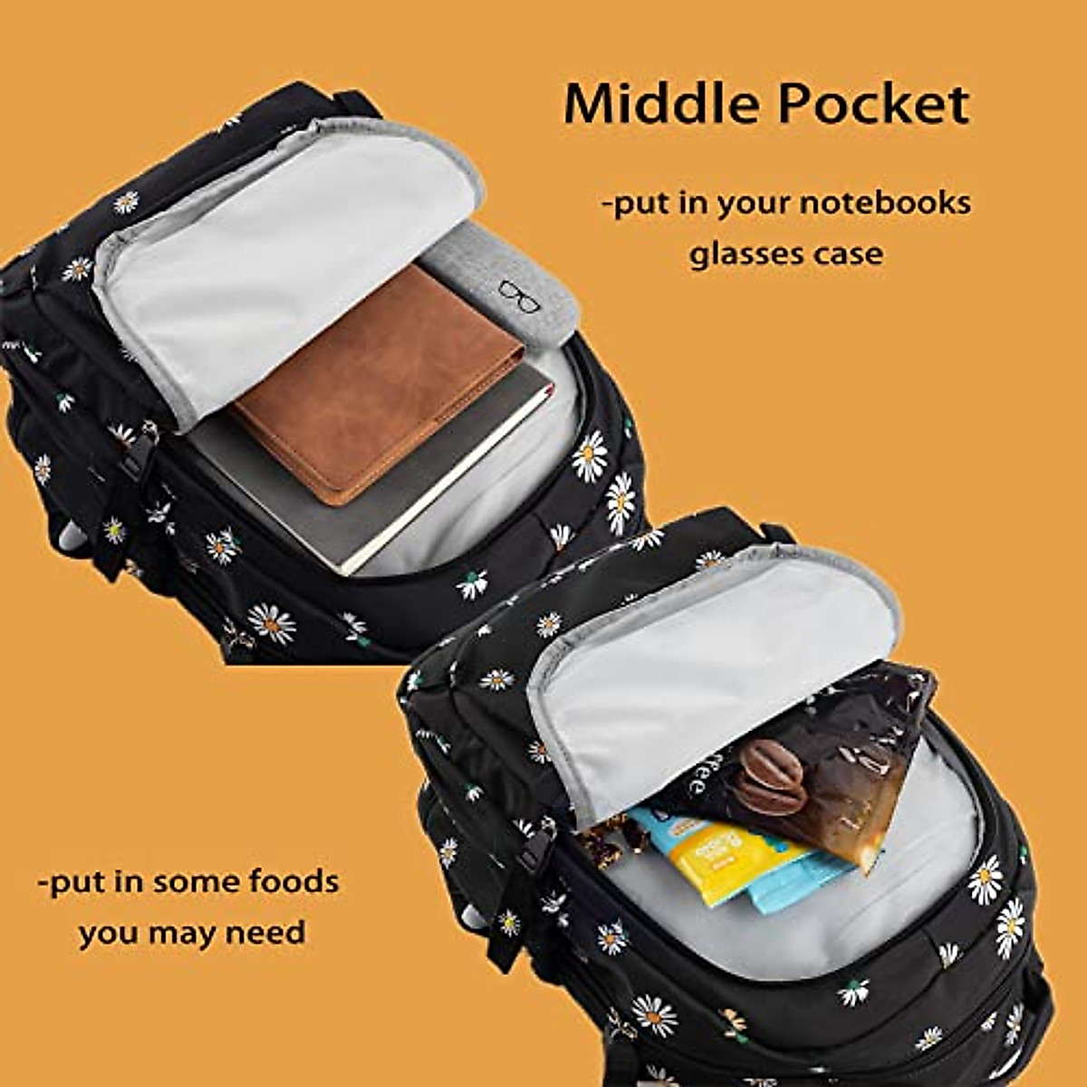 YYDCBA Large Capacity Casual Backpack Small Daisy Print Lightweight Waterproof Campus Dayily Backpack,School,Camping,Hiking