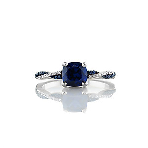 Dazzlingrock Collection 6 MM Cushion Lab Created Blue Sapphire with Round Blue Sapphire & Diamond Ladies Engagement Ring | 10K White Gold, Size 7.5