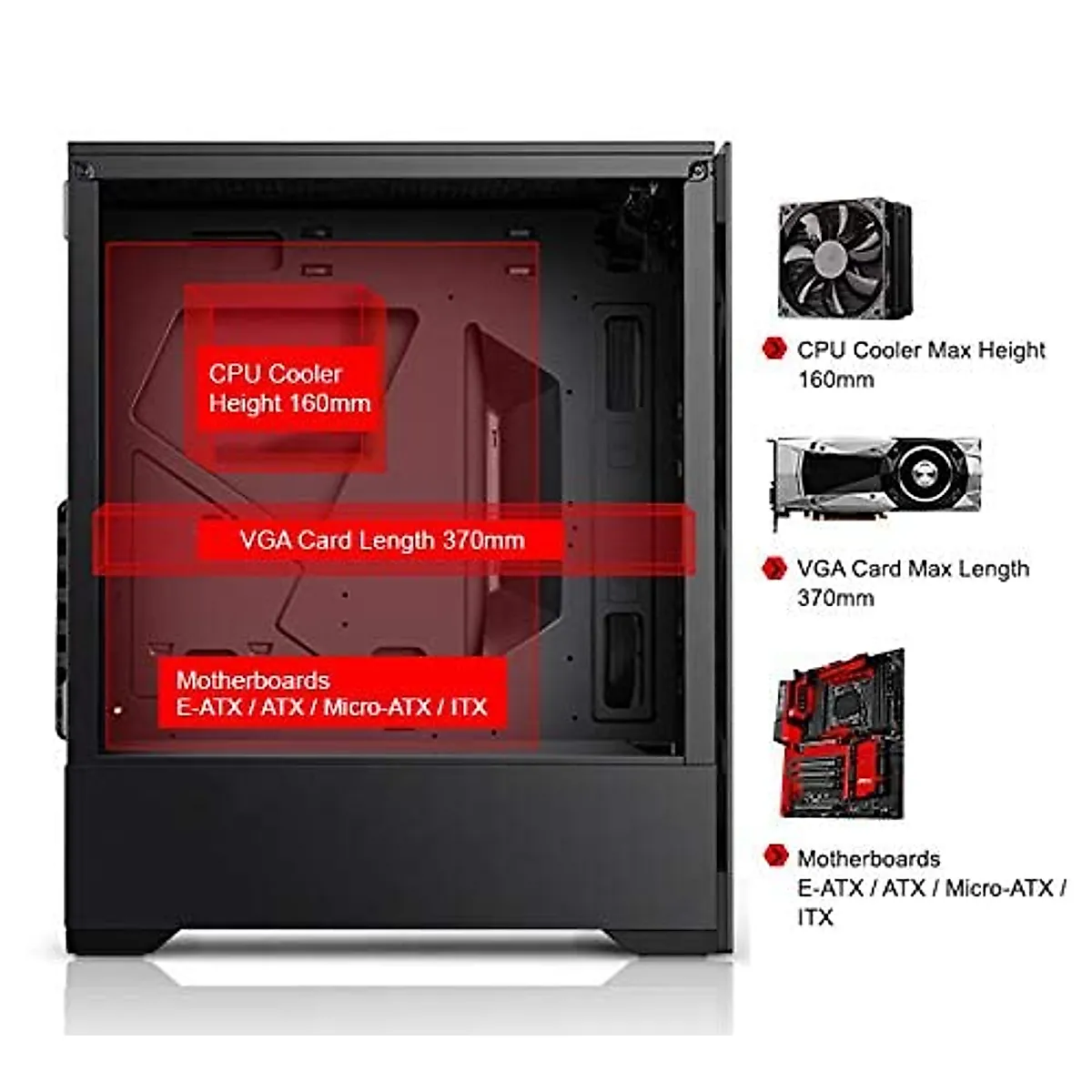 Bgears b-Voguish Gaming PC with Tempered Glass Mid Tower, USB3.0, Support E-ATX, ATX, mATX, ITX. (Note: Fan NOT Included in This Model. Only b-Voguish-RGB (ASIN# B08W2MXBQJ) Come with ARGB Fans)