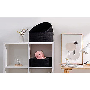 voten Black Toy Storage Basket Bins Set,Shelves Closet Cloth Storage Basket for Organizing&Storage,Small Woven Basket for Storage,Oval Set 3Packs