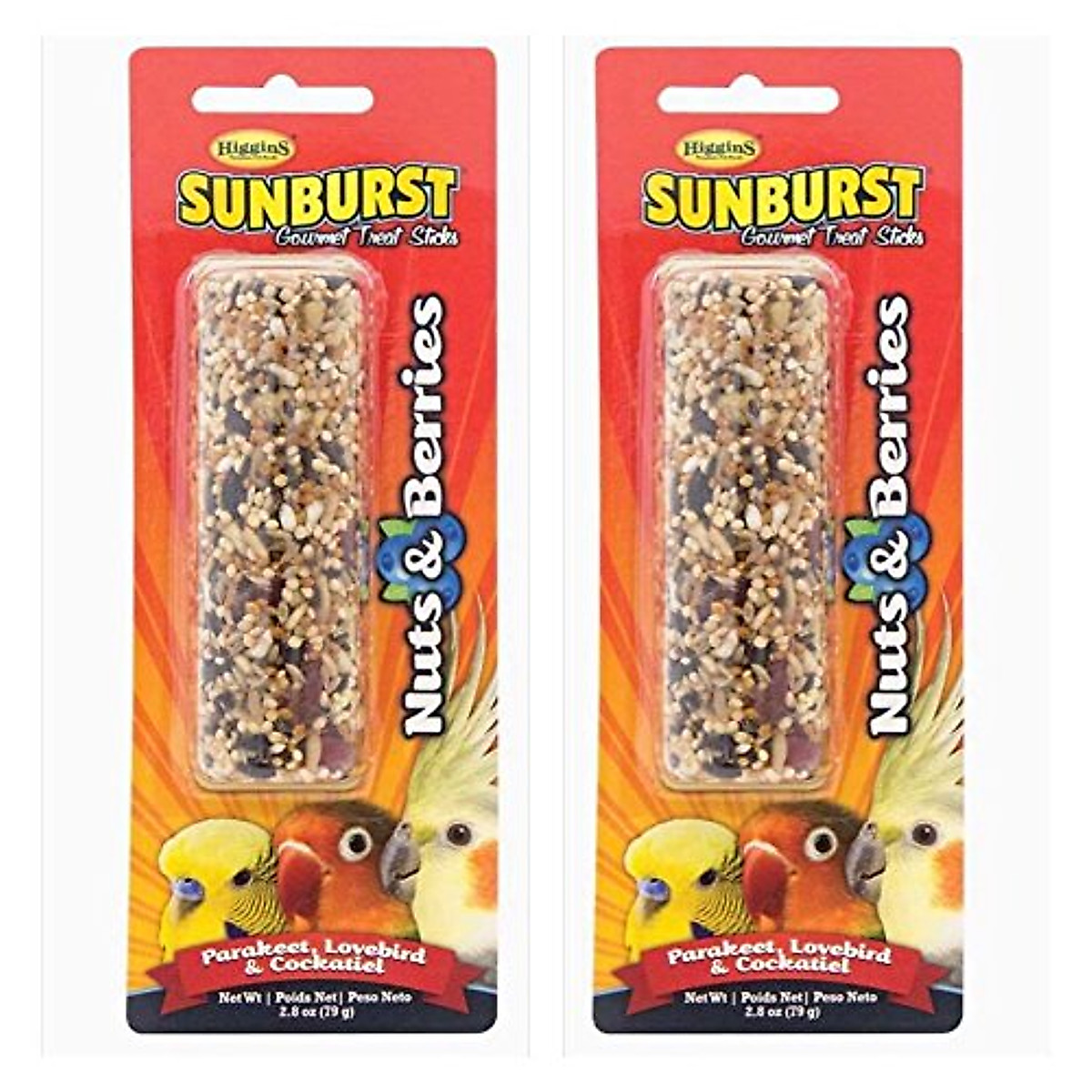 Higgins 2 Pack Nuts & Berries Sunburst Gourmet Bird Treat Sticks For Parakeets, Lovebirds & Cockatiels