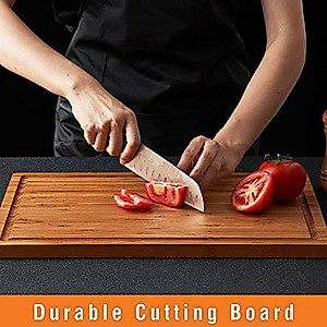 Bamboo Wood Cutting Board for Kitchen, 18" Large Cheese Charcuterie Chopping Block with Side Handles and Juice Grooves