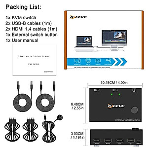 KCEVE KVM Switch 2 Computers 2 Monitors, 4K@30Hz Dual Monitor HDMI USB 2.0 PC Keyboard Mouse Switcher, Support Copy and Extended Display