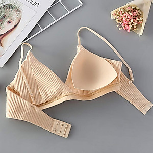 JFLYOU-Bra for Women,Female Ring-Free Cup Sexy Bra Threaded Wrap Chest Ladies Comfortable Underwear(Khaki,Free Size)