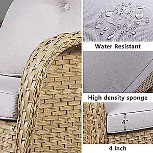 HUMMUH 5-Piece Patio Furniture Wicker Outdoor Conversation Set,All-Weather Rattan Swivel Chairs Bistro Set with Loveseat Coffee Table for Backyard,Poolside,Deck (Yellow/Beige)