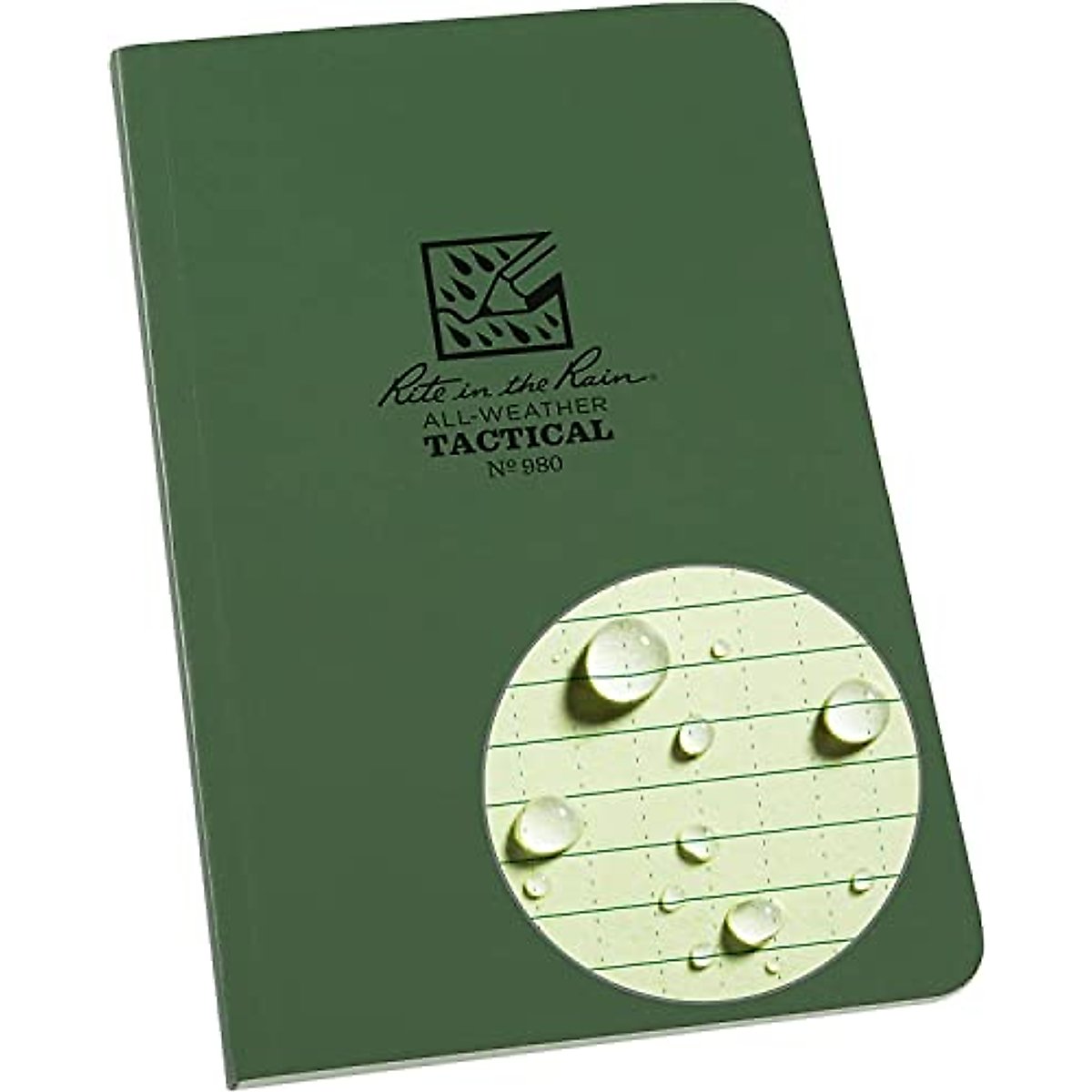 Rite In The Rain Weatherproof Tactical Field Notebook, 4 5/8" x 7", Green Cover, Universal Pattern with Reference Materials (No. 980), One Size (980L)
