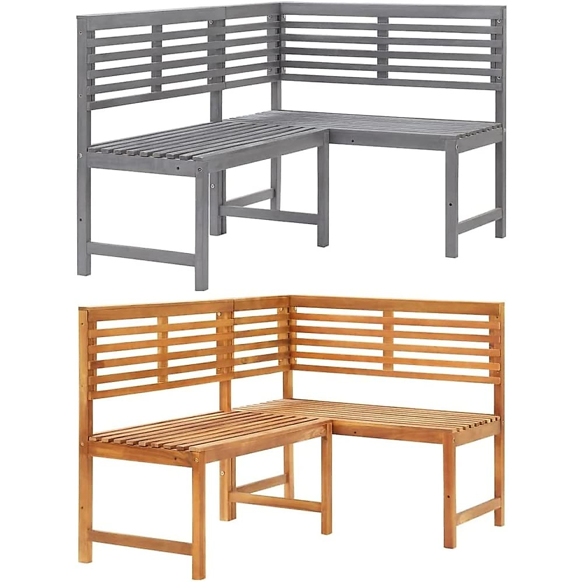 vidaXL Solid Acacia Wood Patio Corner Bench Garden Outdoor Terrace Yard Balcony Furniture Wooden Modern Lounge Bench Seating Seat 55.1"