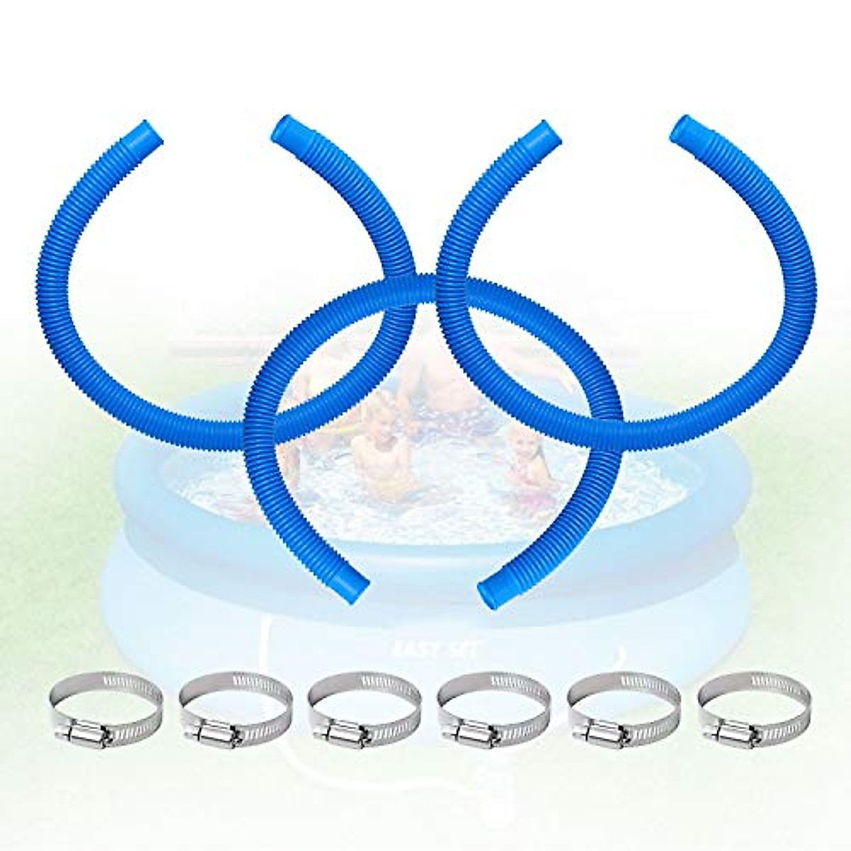 Pool Pump Replacement Hose, 1.25 x 41 Inch for compatible with Filter Pump 607, 637 and 32mm Above Ground Pools include 6 Hose Clamps, Replace for compatible with Hose(3 set)
