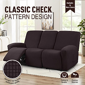 TAOCOCO Recliner Couch Covers for 3 Seat, 8-Pieces Stretch Large Couch Covers for 3 Seats Reclining Slipcovers Soft Jacquard Pattern Furniture Protector, Chocolate