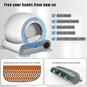 (2024) DuckSky Self Cleaning Cat Litter Box, 65L+9L Extra Large Automatic Litter Box for Multiple Cats, Features negative ion Sterilization and Deodorization, APP Control, and Health Monitor.(White)