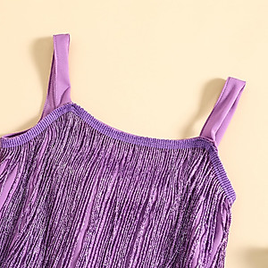 Kids Sequin Fringe Dress Sparkling Tassel Sleeveless Dress Little Girls Dance Wear Party Latin Dance Dress 1-6T (Purple, 5-6 Years)