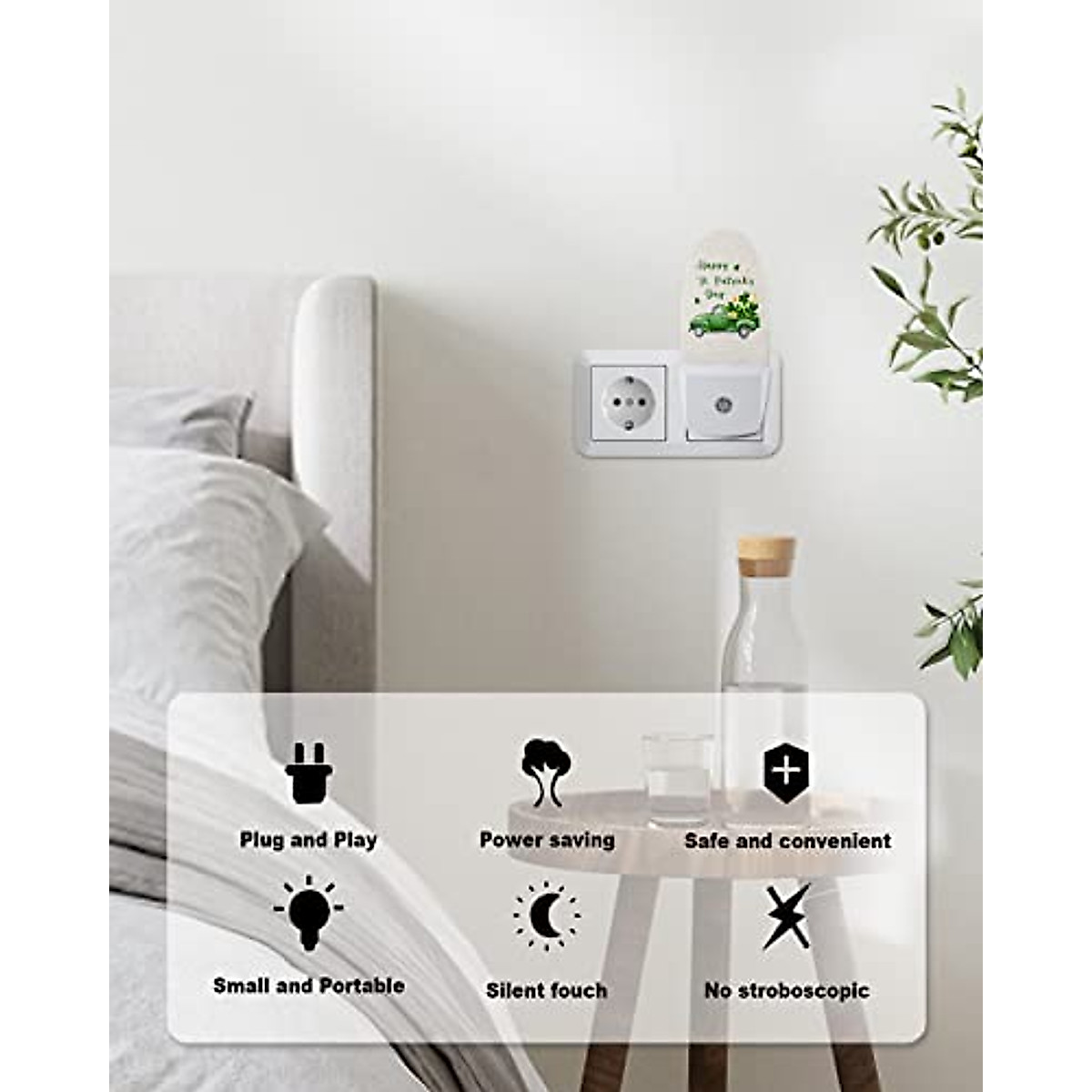 RisQiten St. Patrick's Day Night Light, LED Plug in Night Light, Green Truck and Lucky Clover Gold Night Lights with Dusk to Dawn Sensor Decorative Kids/Adults Nightlight for Bedroom Bathroom