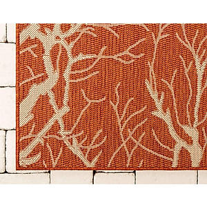 Unique Loom Outdoor Botanical Collection Area Rug - Branch (9' x 12' 2" Rectangle, Terracotta/ Beige)