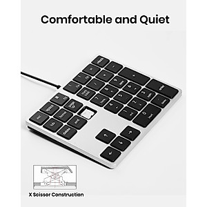 Kisnt Wired USB-C Number Pad, Slim Type-C Numpad 34 Key Numeric Keypad Portable 10 Key USB Keypad for Laptop, Apple Mac iMac MacBook Pro/Air, Windows PC