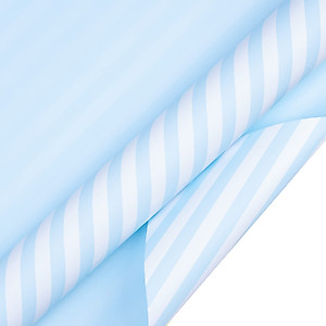 WRAPAHOLIC Reversible Wrapping Paper - Baby Blue and Stripes Design for Birthday, Holiday, Wedding, Baby Shower Wrap - 30 Inch x 33 Feet