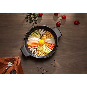 Kook Korean Hot Pot, Dolsot Pot, 68 oz, with Lid, for Cooking Donabe, Bibimbap, Kimchi, Hot Pot, Soups and Stews, Oven and Dishwasher Safe, Black