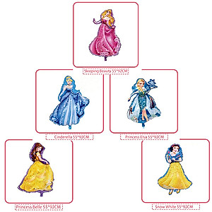 Yurnoet 5-pack Princess birthday party foil balloon girls Favorite princess birthday party supplies party decorations