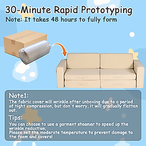 VINYUSE Kids Couch 10PCS, Modular Kids Sofa for Playroom Bedroom Living Rooms, 10 in 1 Multifunctional Kids Sofa for Playing, Creativing, Sleeping, Kids Furniture for Gift, Beige