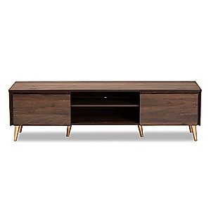 Baxton Studio Landen Mid-Century Modern Walnut Brown and Gold Finished Wood TV Stand