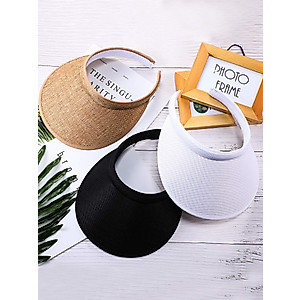 3 Pieces Sun Visor Hats Summer Wide Brim Clip on Beach Adjustable Large Brim Cap Golf Hat for Women (Color Set 1)