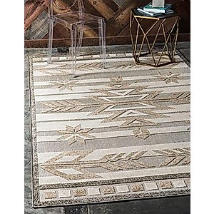 Unique Loom Modern Collection Geometric, High-Low Pile, Vintage, Arrows, Indoor and Outdoor Area Rug, 9 ft x 12 ft, Light Brown/Beige