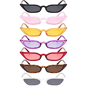 Zhanmai Retro Small Cat Eye Sunglasses Vintage Square Shade Women Cute Skinny Cat Eye Eyewear (7 Pairs)